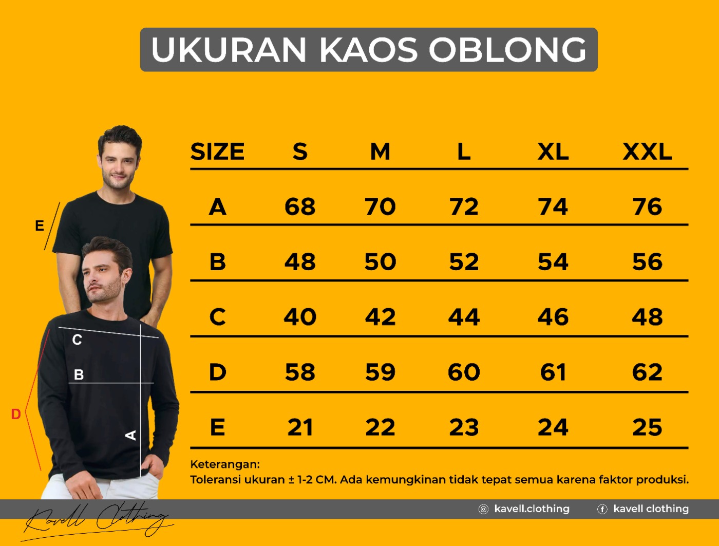 size chart - Jual Kaos Polo Jogja Berkualitas - Kavell Clothing